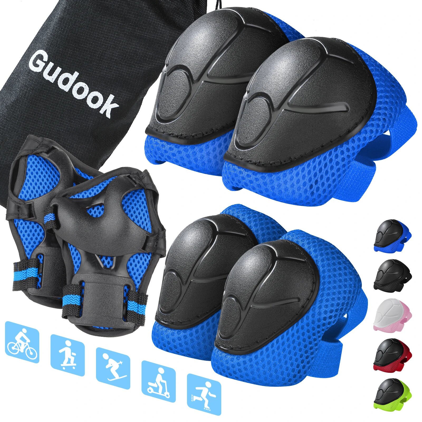 GUDOOK Наколенники и Налокотники для детей 3-8 лет Синий, Blue knee pad set