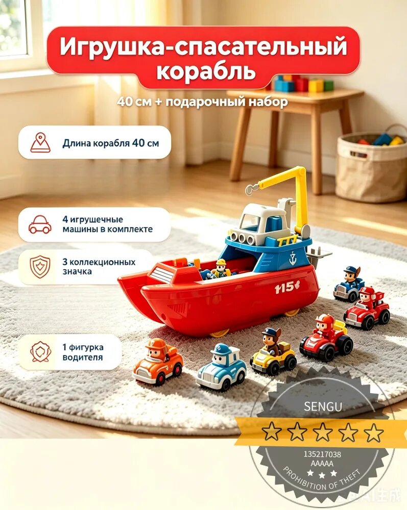Игровой набор для детей Щенячий Патруль "Большой Корабль спасателей" со световыми и звуковыми эффектами / мультяшные фигурки / Щенки спасатели.