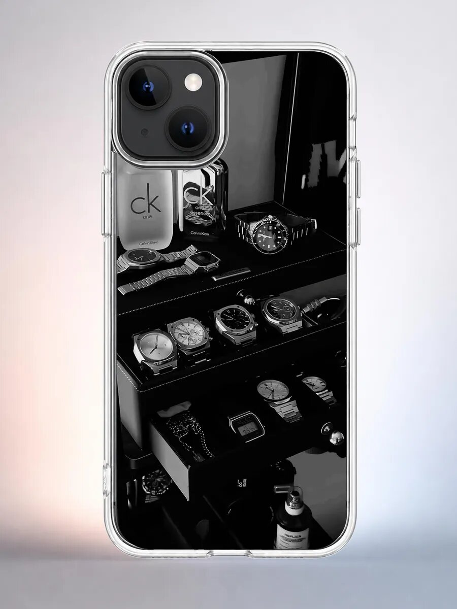 Чехол iPhone 14 парфюм и часы силиконовый