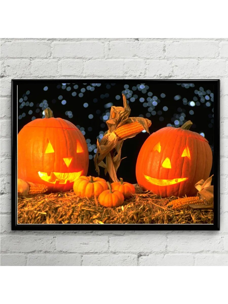 Плакат "Тыквы на траве" на Хэллоуин (Halloween) от А3