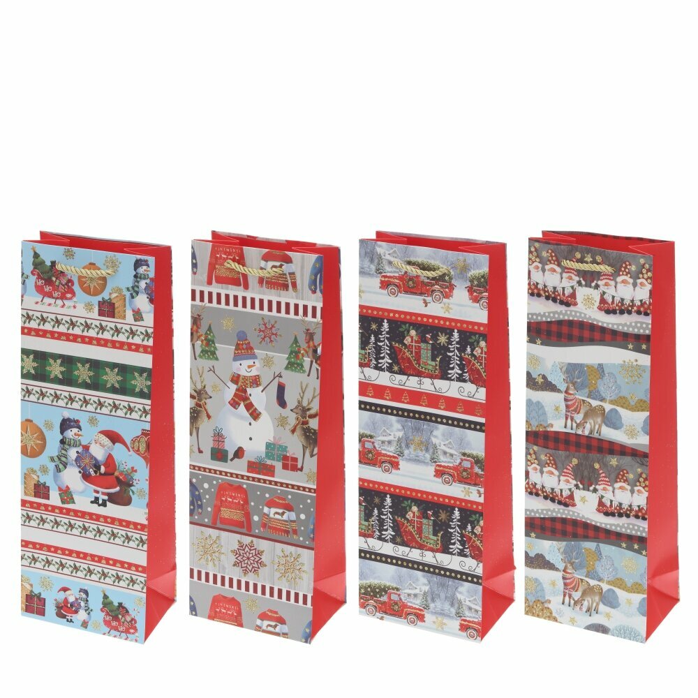 Комплект из 4-х штук -Пакет подарочный для бутылок (бумага 210г/м2), L12,5 W8,5 H36 см, 4в.