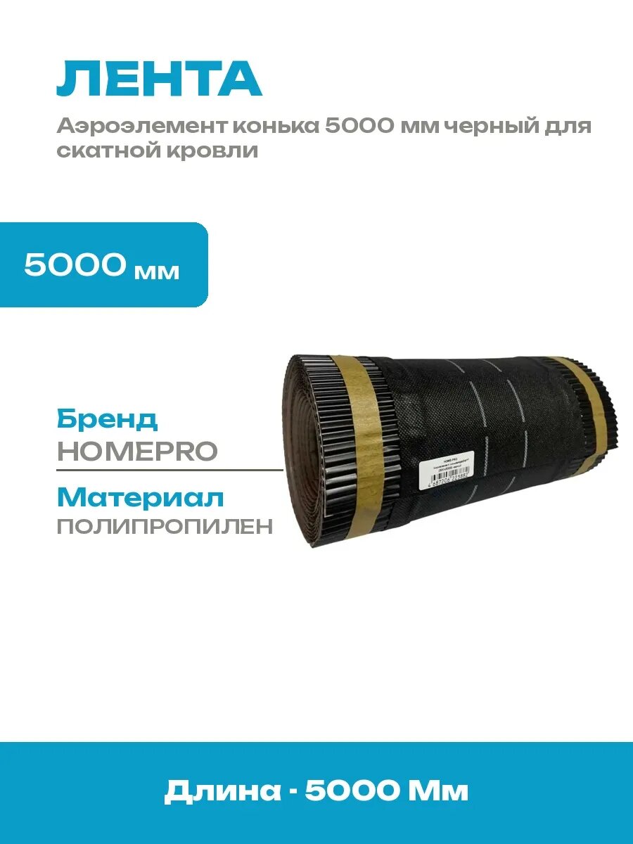 Аэроэлемент конька 300х5000 мм вентиляционная лента черный