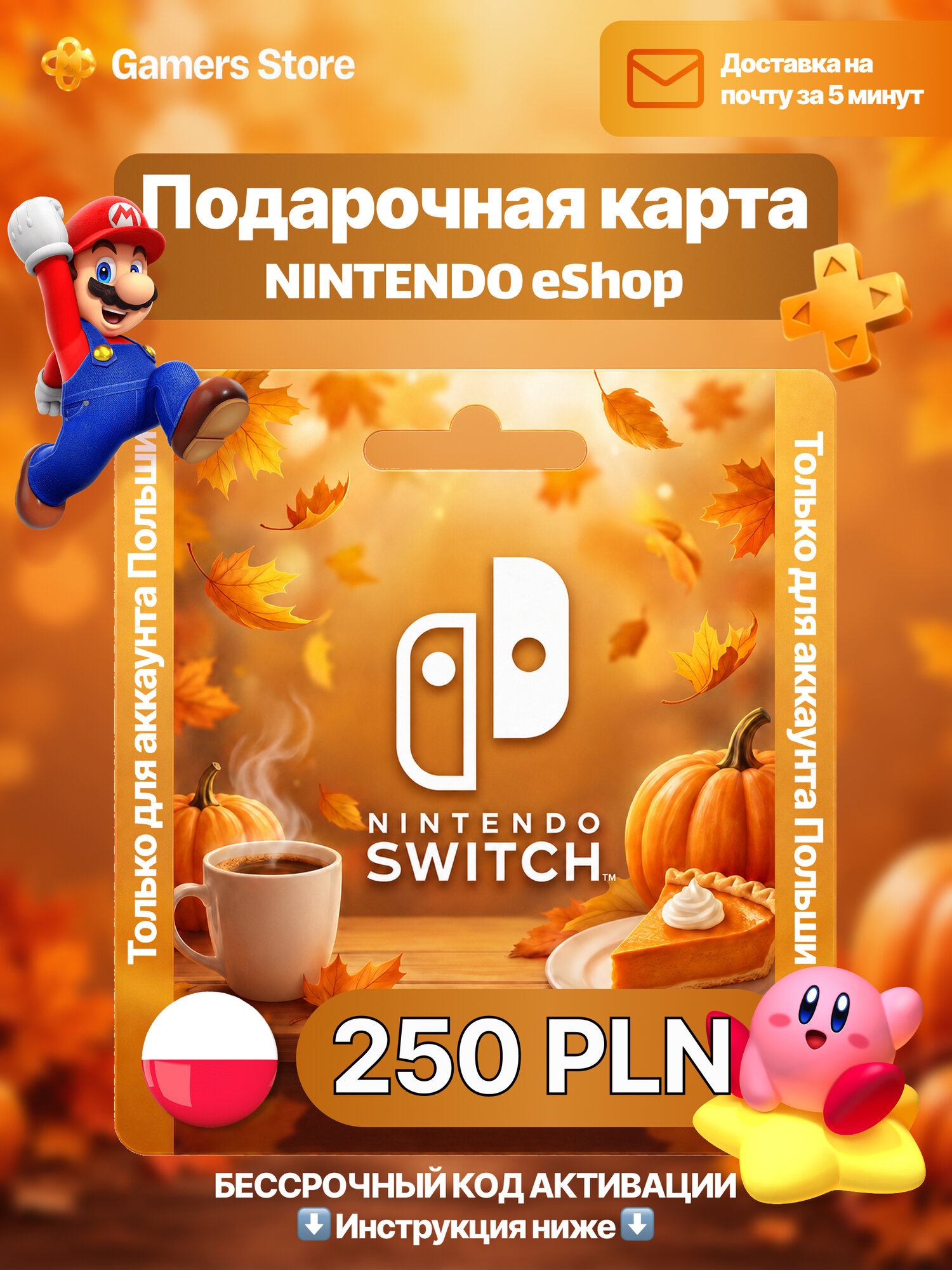 Подарочная карта Nintendo Gift Card 250 PLN, Польша, Электронный ключ
