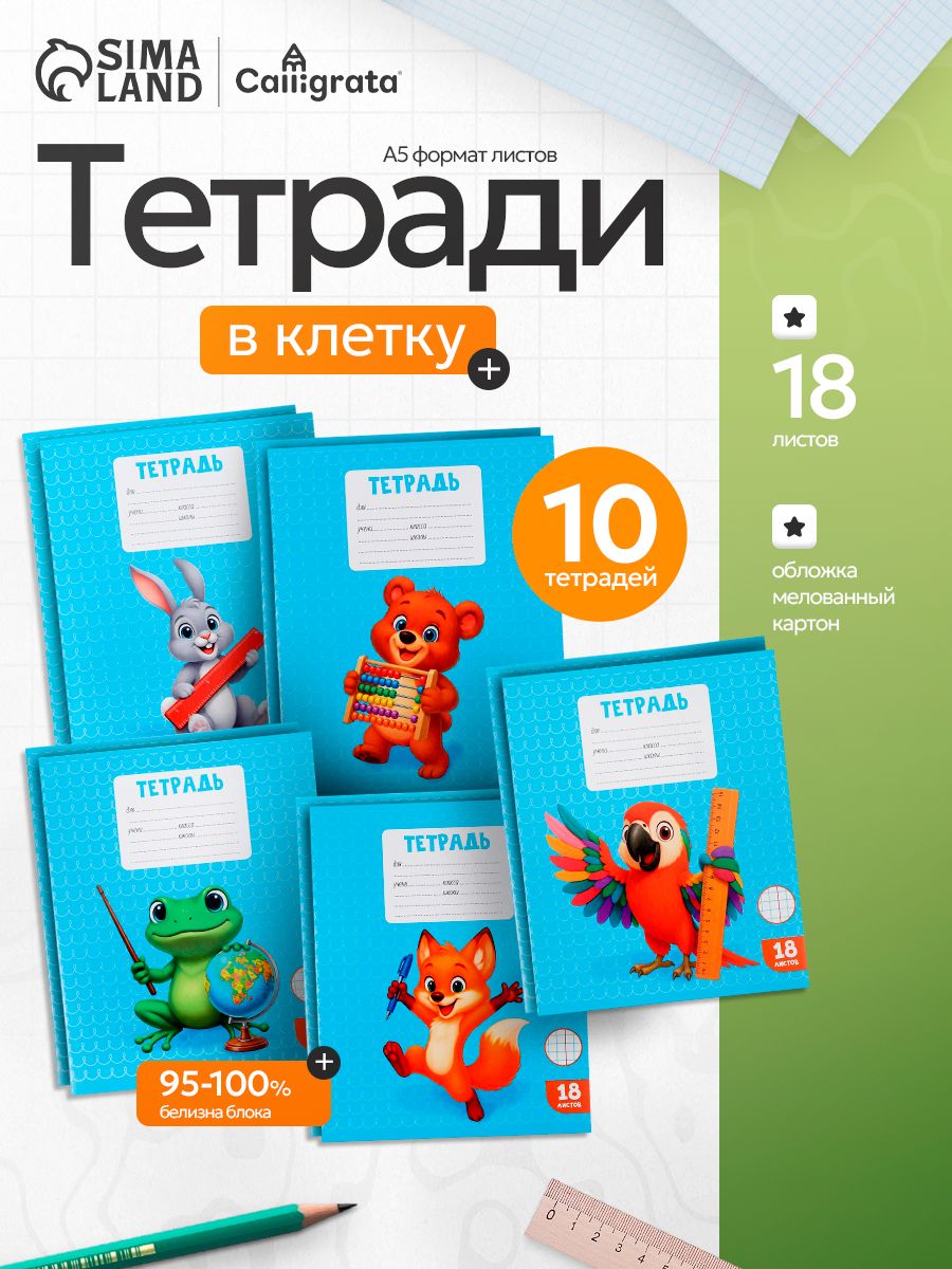 Набор тетрадей в клетку 18 листов, 10 штук