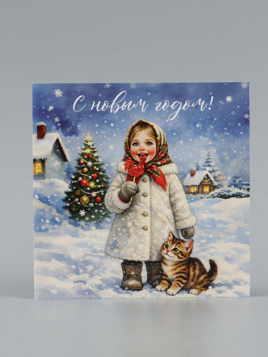 Открытка "С Новым Годом!", девочка, 15x15 см, адресат: без адресата, 10 шт.