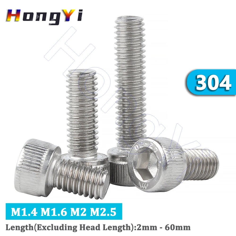Винты нержавеющая сталь DIN912 M1.4 M1.6 M2 M2.5 M1.4x8mm (100pcs)