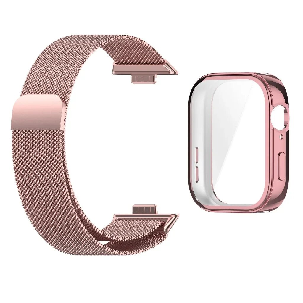 Ремешок из нержавеющей стали Aaigea для Huawei Watch Fit 3 4 / Fit3 Huawei Fit4 Pro, pink and case