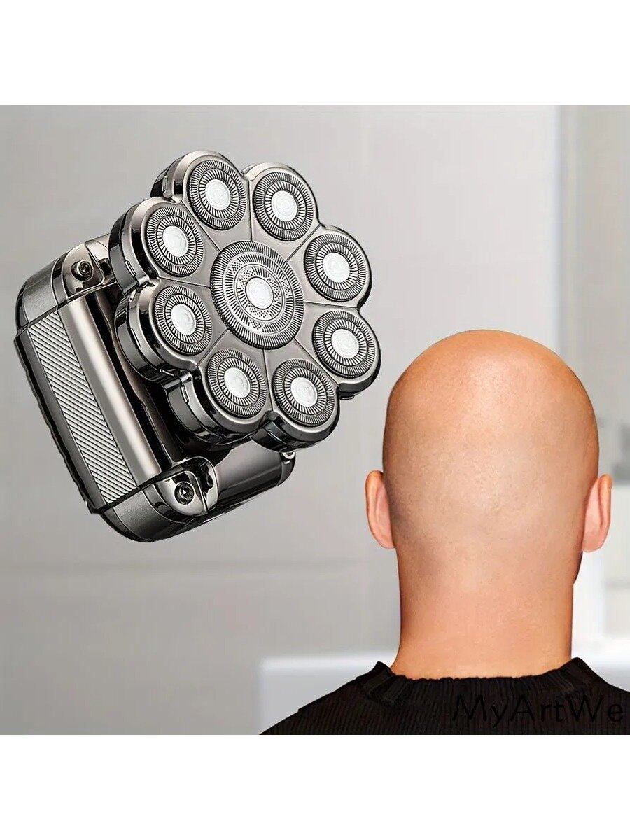 Электробритва MyArtWe для бритья налысо, серебристая, 9D, USB