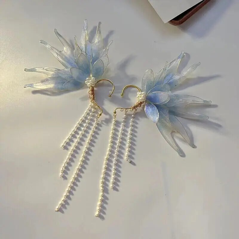 Сказочные серьги из пластика, металла и бусин Синий, Blue