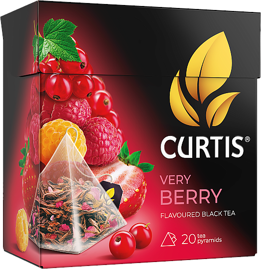 Упаковка из 12 пачек Чай черный Curtis Вэри Бэрри с кусочками ягод и лепестками цветов (1,7г х 20 пирамидок) 34г
