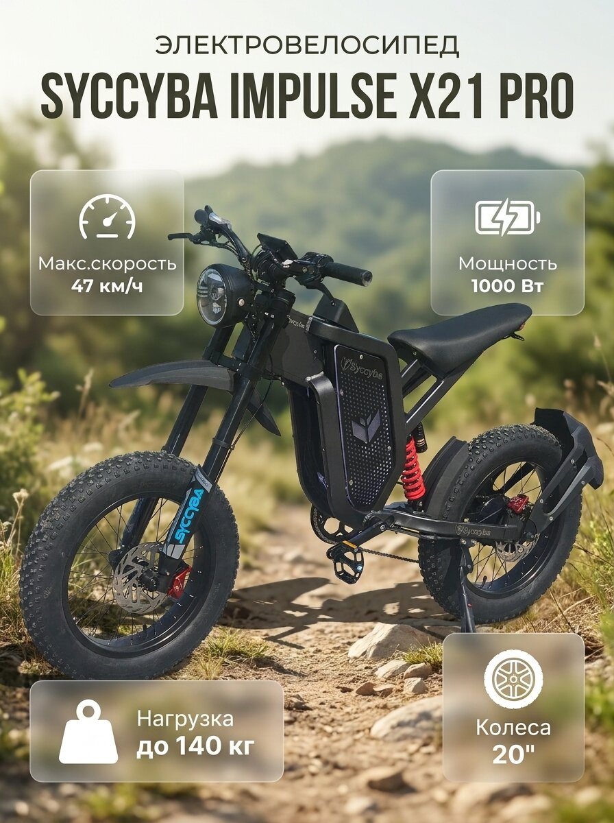 Syccyba Impulse X21 Pro 48V/35Ah 1000W с подсветкой. Крылья в комплекте