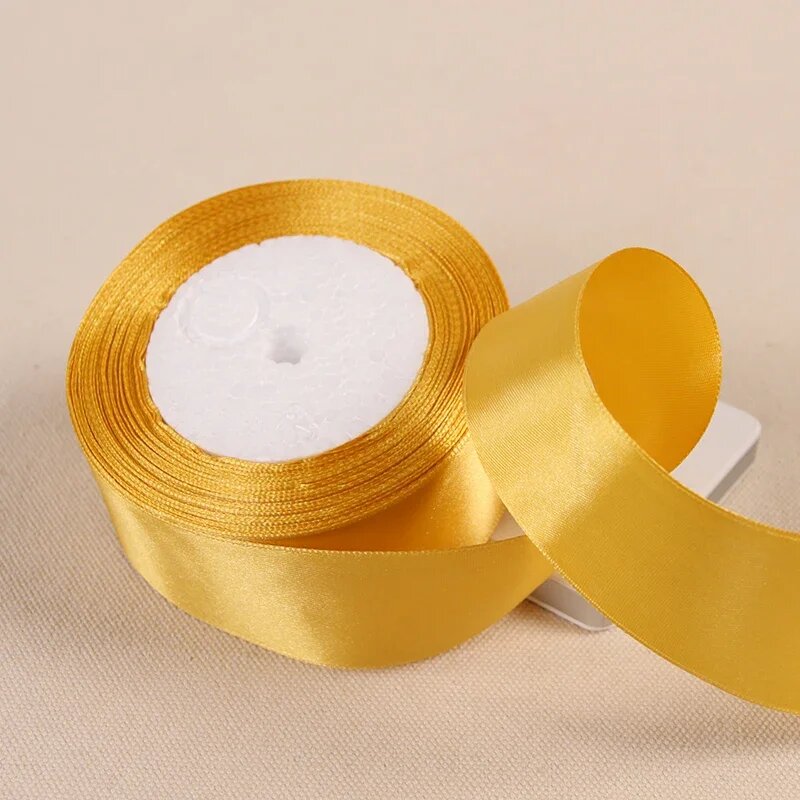 Мerylover атласная лента полиэстер 22 м 6/10/15/20/25/40/50 мм Желтый, 133 jiang yellow, 10mm