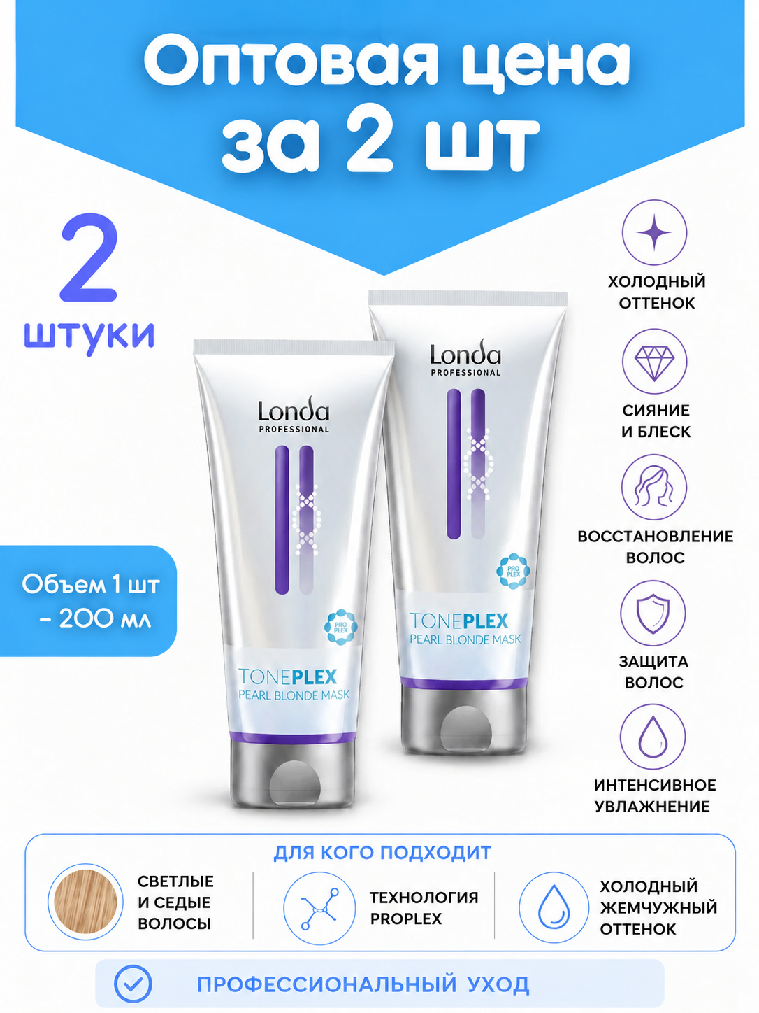 Оптом 2 шт. Londa Professional Оттеночная маска Toneplex Жемчужный блонд Pearl Blonde, 200 мл, туба