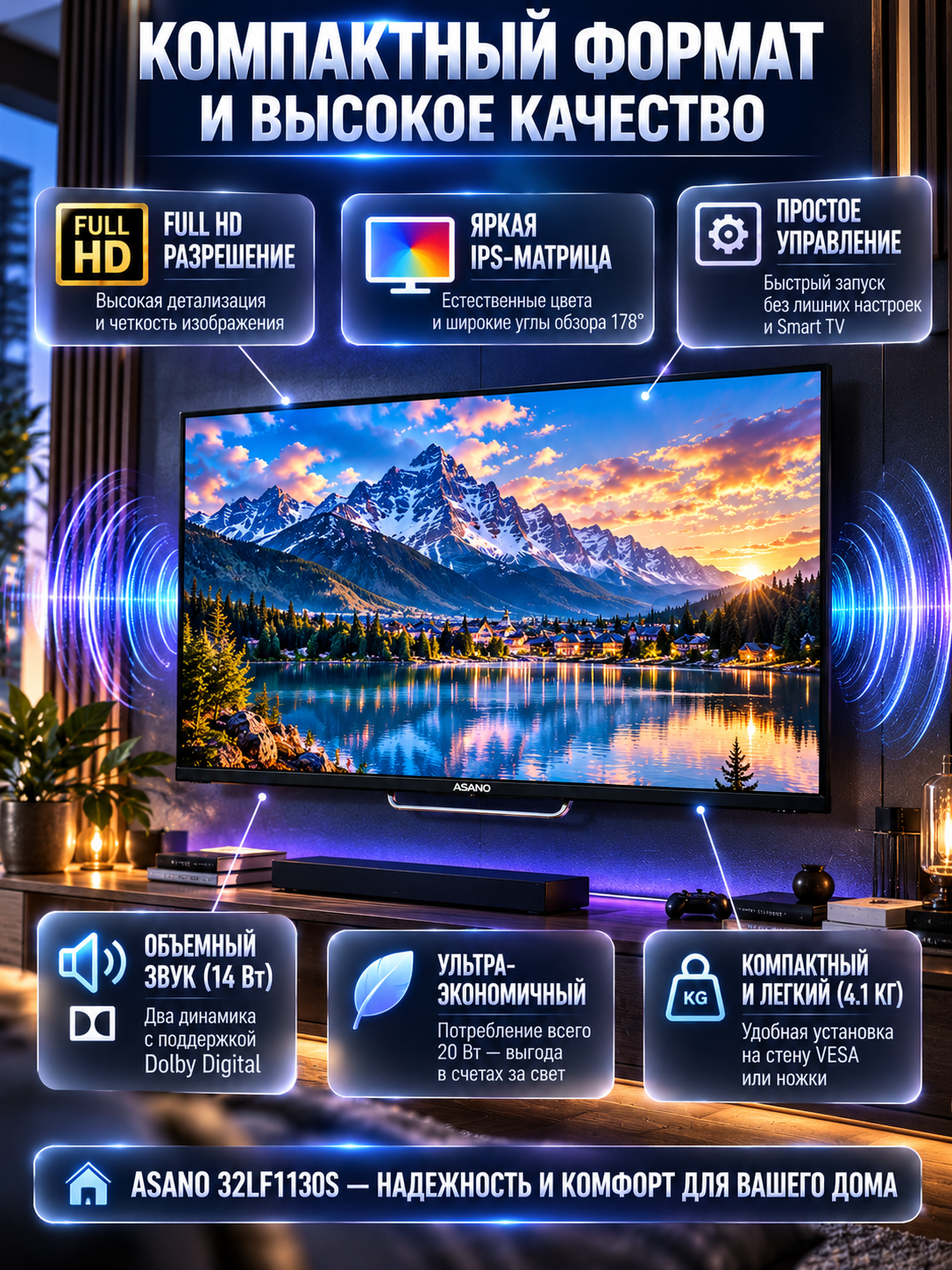 Телевизор Asano 32" 32LF1130S черный LED FHD 60Hz