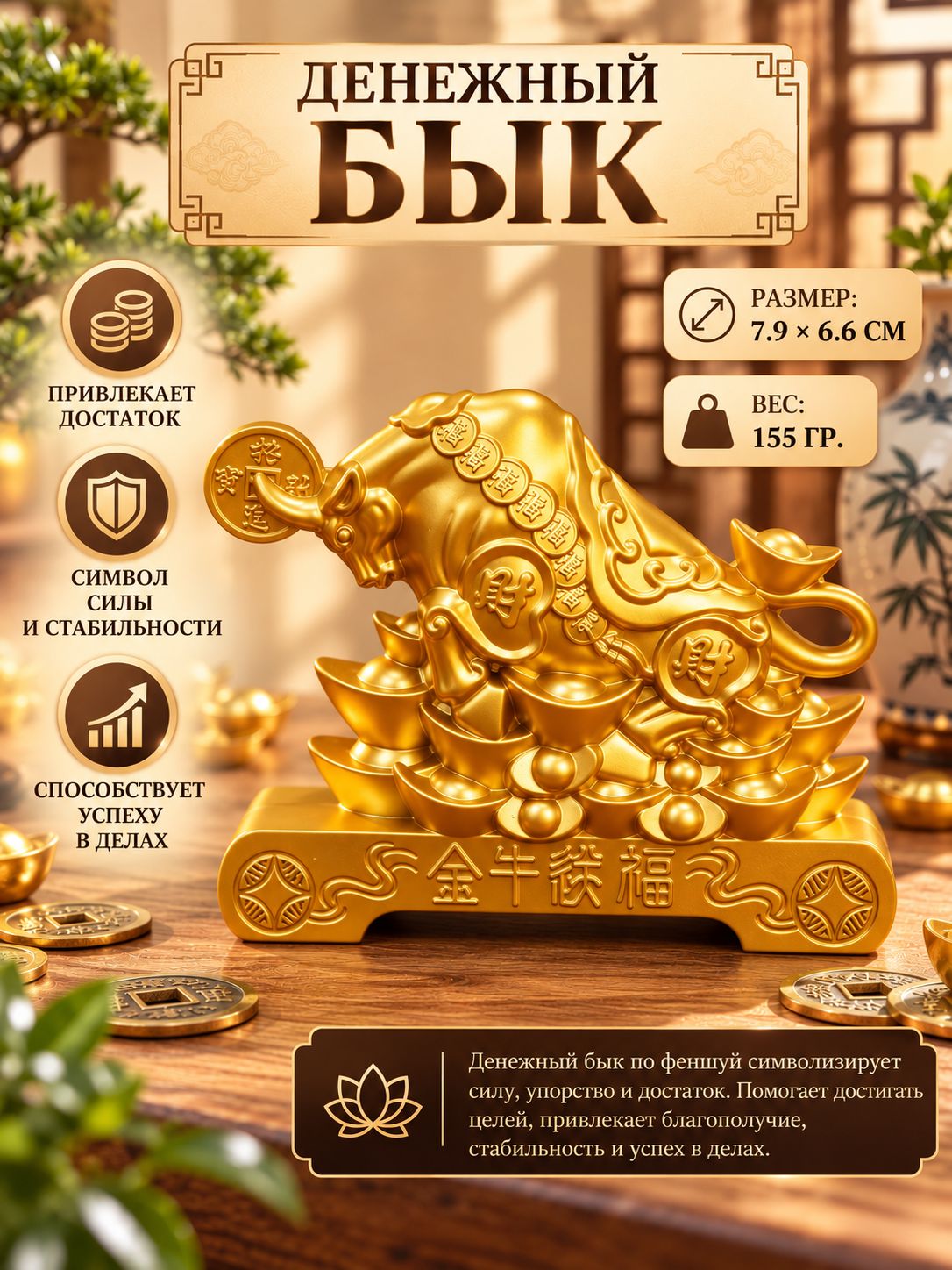 Статуэтка "Денежный бык" окрашенный металл (7.9*6.6 см.)