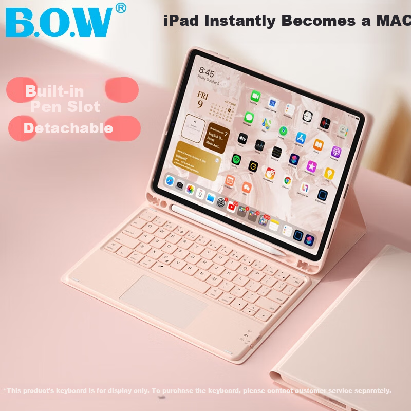 B.O.W Hangshi HC018 Защитный чехол для iPad Air 4/5 с магнитным отсеком и отделением для ручки розовый сакура