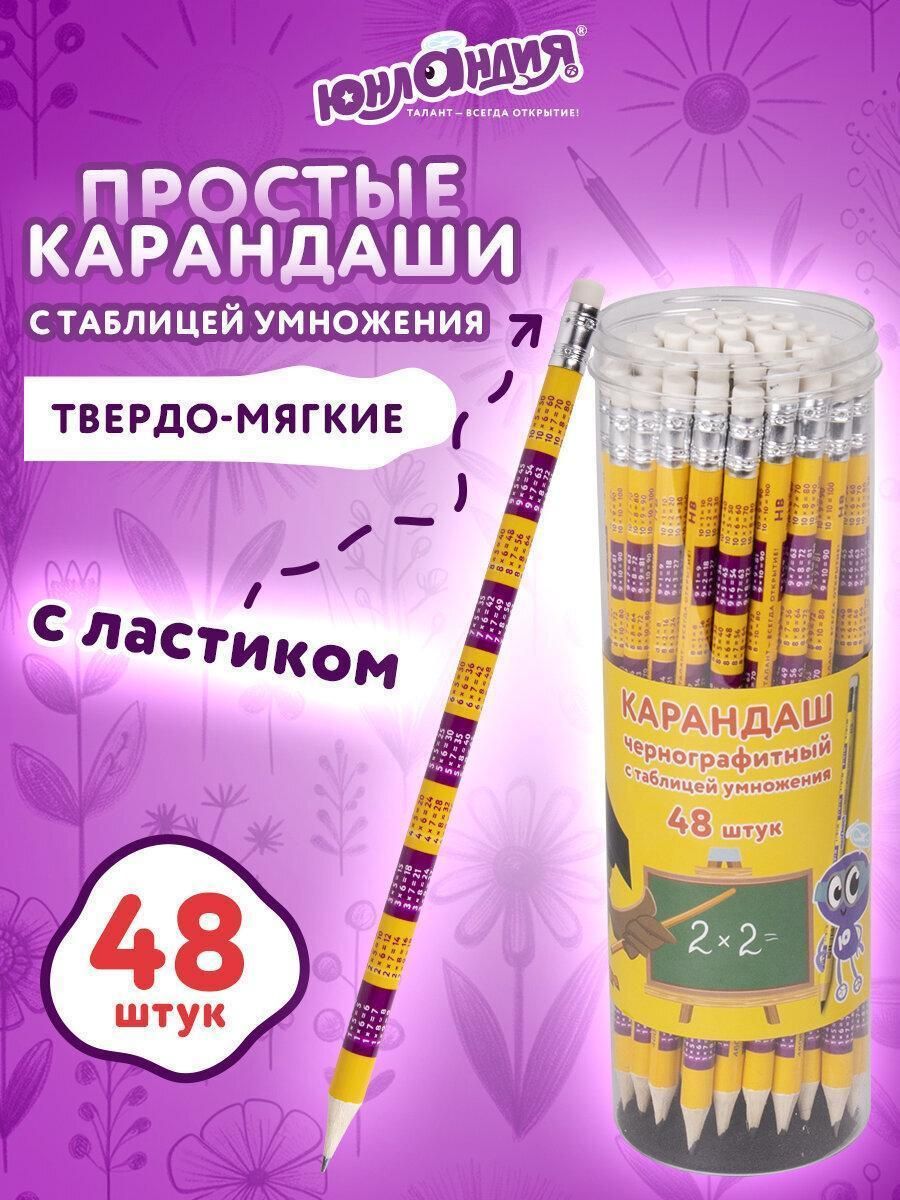 Карандаш Юнландия Карандаши ч/гр с ласт HB табл умнож 48шт 880765