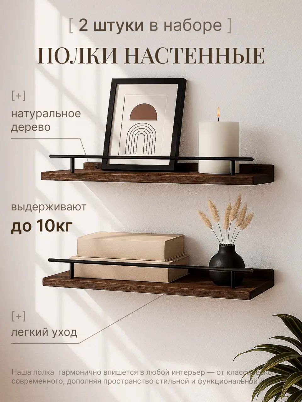 Полка Настенная Прямая, 40х15х4 см, 2 шт.