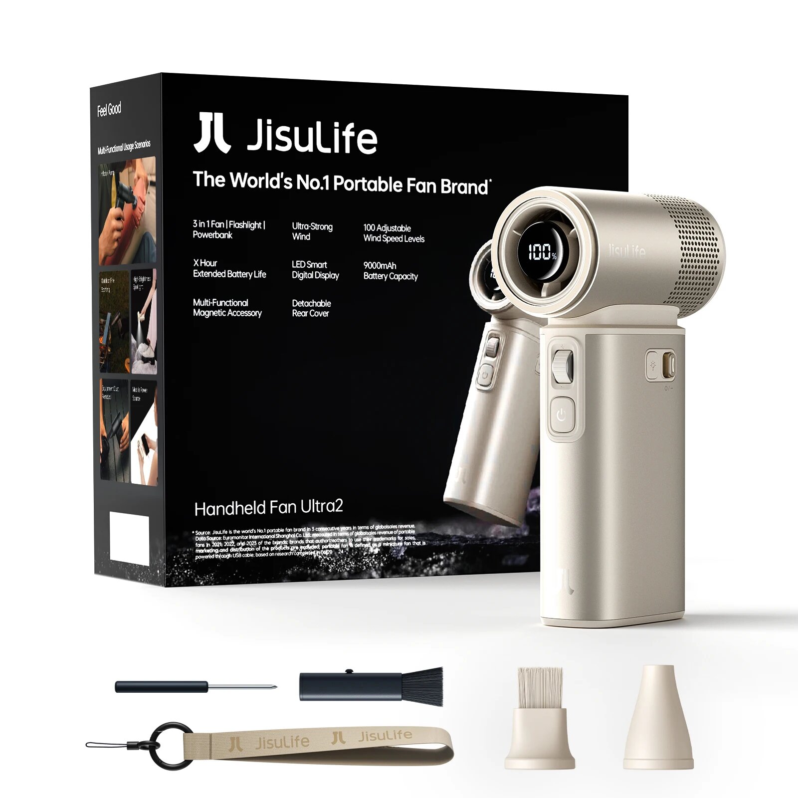 Портативный вентилятор JISULIFE Ultra 2, Brown, 9000mAh