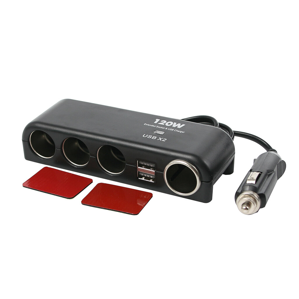 Разветвитель прикуривателя 2 USB 4 разъема 12-24V (NO 1525)