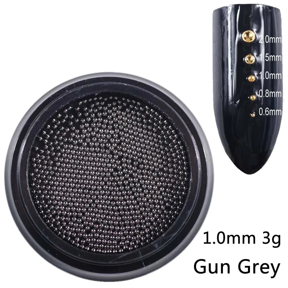 Металлические бусины для ногтей Catchlove 0,6-2,0 мм Серый, 1.0mm gun grey 3g