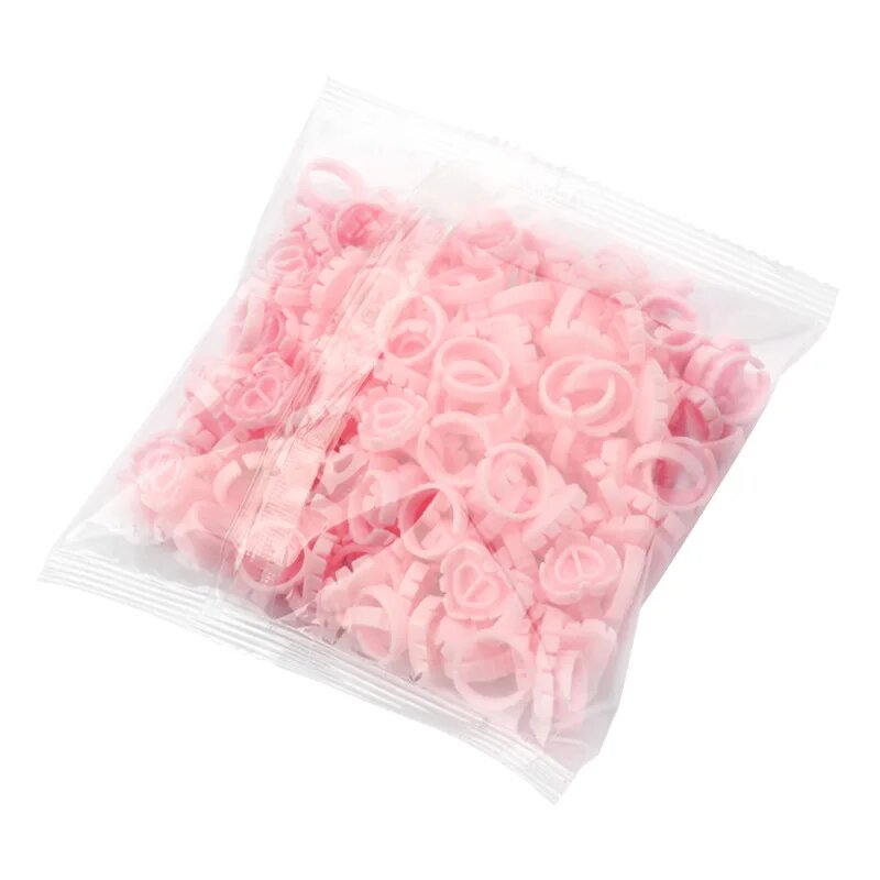 Одноразовые кольца-держатели для клея для ресниц myaokue-up (100 шт) Heart Light Pink