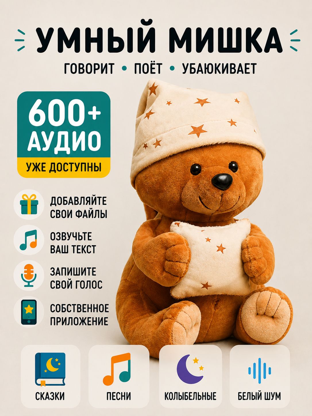 Интерактивная игрушка Медведь для сна, игр, развития и обучения
