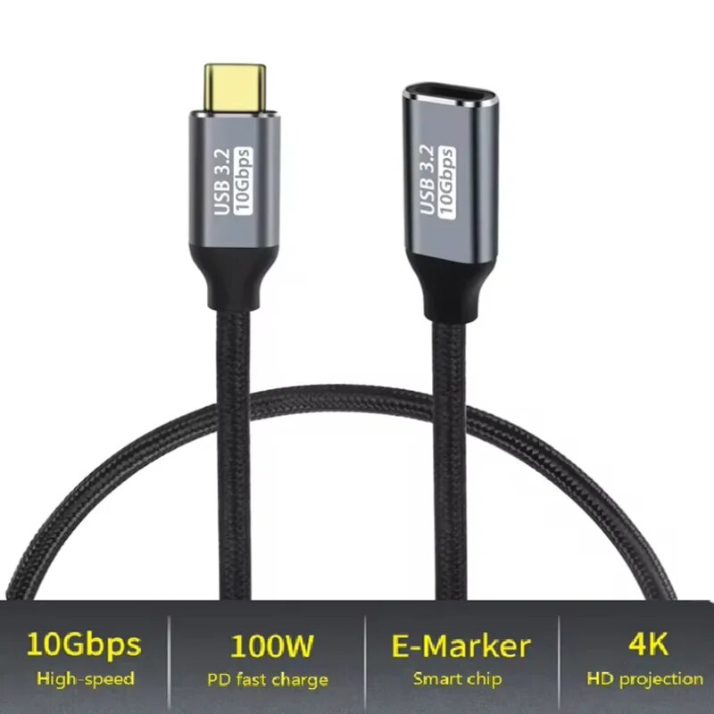 Кабель-удлинитель WEFAWAN USB-C 3.1 10Gbps для зарядки и передачи данных 100Вт 0.5m, straight
