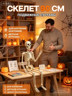 Игрушечный скелет человека с подвижными суставами, для игр и изучения анатомии, праздничное украшение на Хэллоуин , 90 см