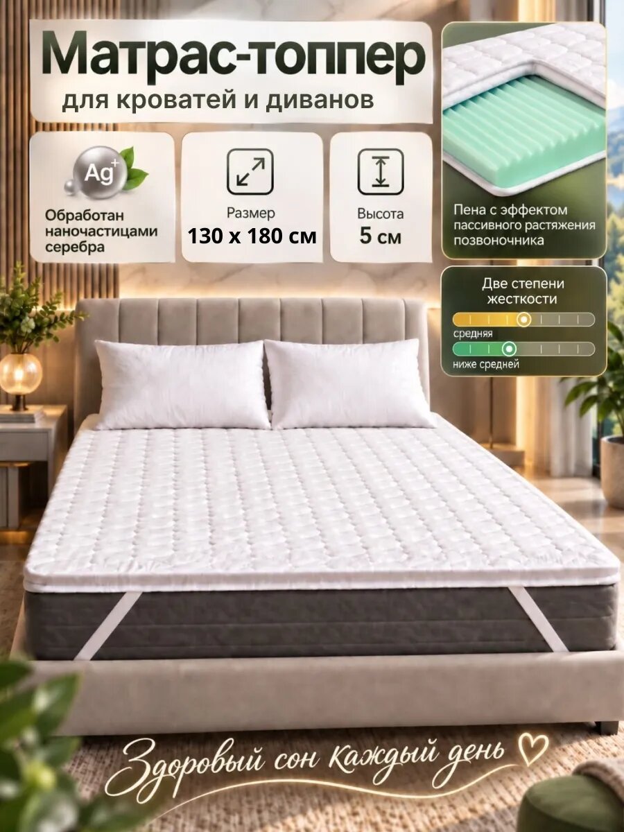 Матрас-топпер на резинках 130х180
