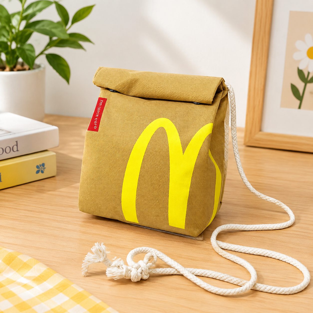 Рюкзак McDonald`s, школьный, унисекс, для средней и старшей школы, бежевый, нейлон (Объем: 13 л)