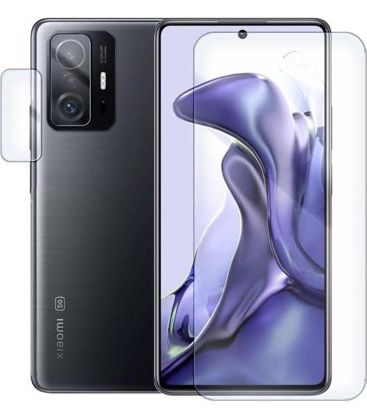 Стекло защитное гибридное Krutoff для Xiaomi Mi 11T + защита камеры (2 шт.)