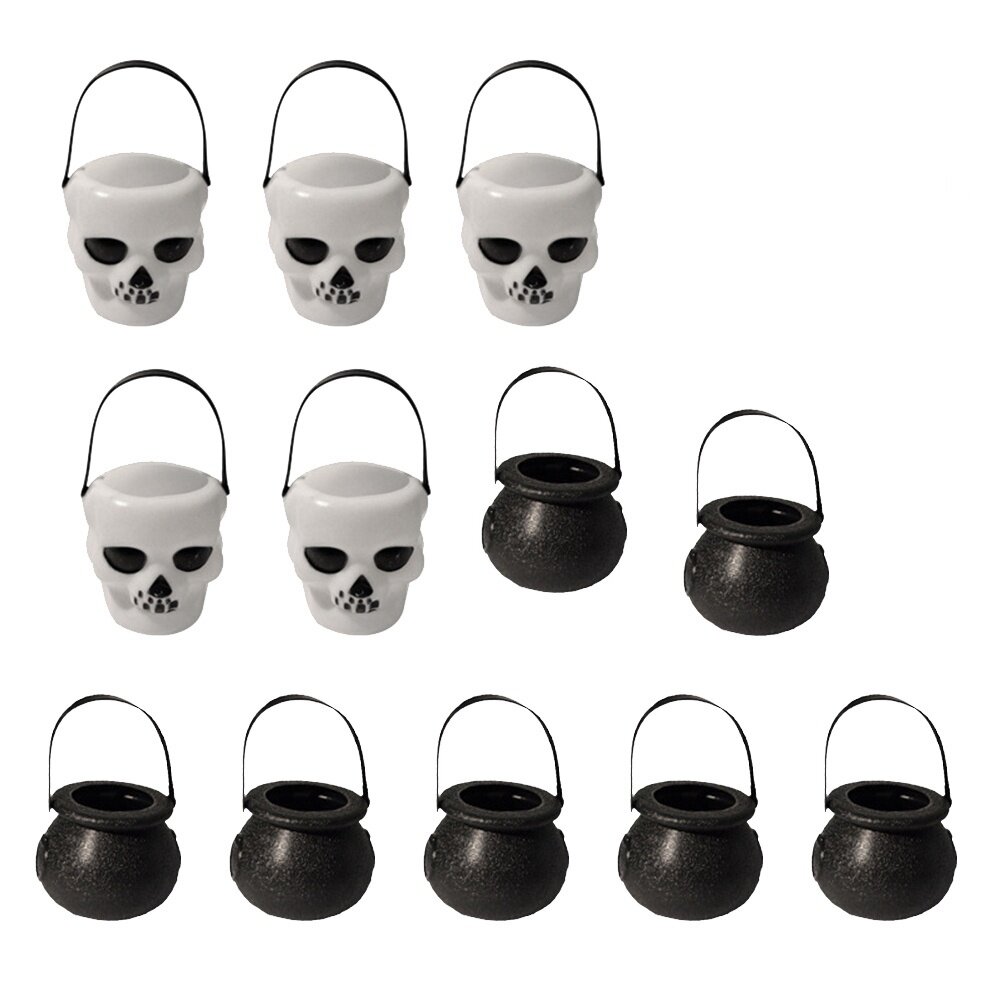 12 Шт Halloween Candy Bucket В Forme Черепов И Котла С Ручкой Для Сладостей И Конфет Детям На Хэллоуин 12 Пcs