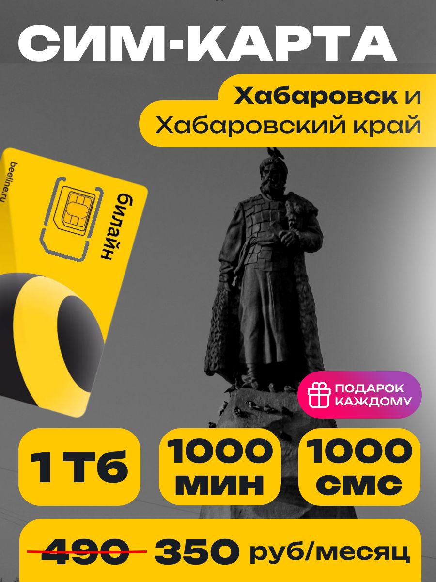 Сим-карта Билайн тариф Эксклюзивный Хит Хабаровский край 1000 Гб и 1000 минут за 350 руб.