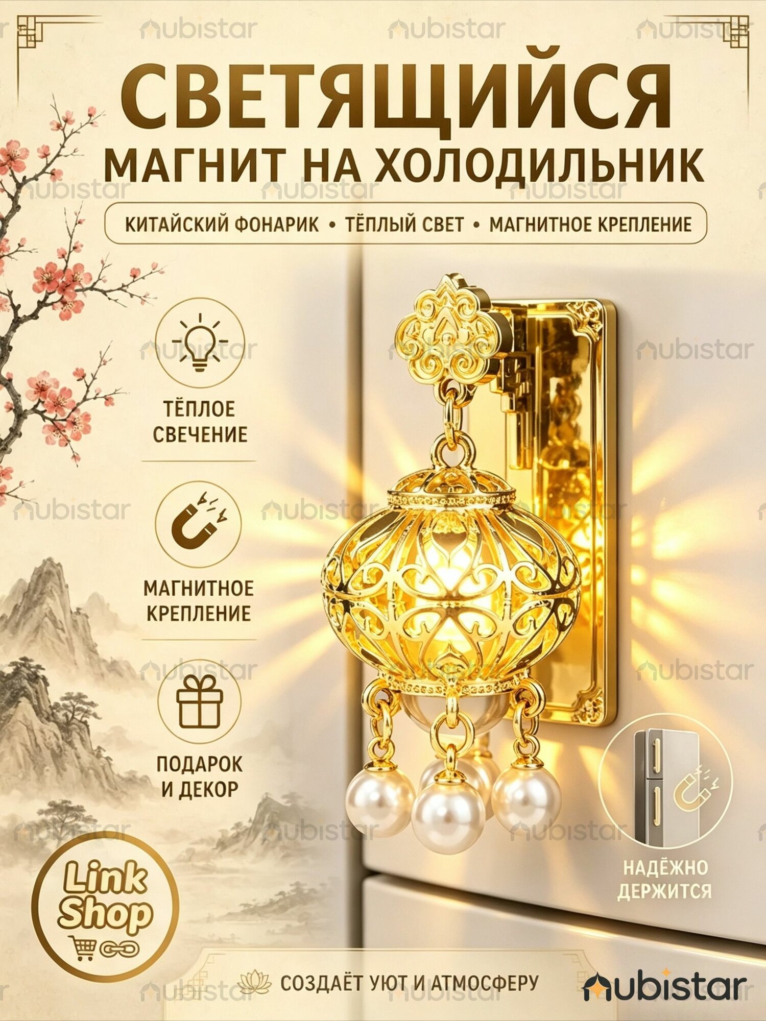 Светящийся магнит на холодильник, с выключателем.