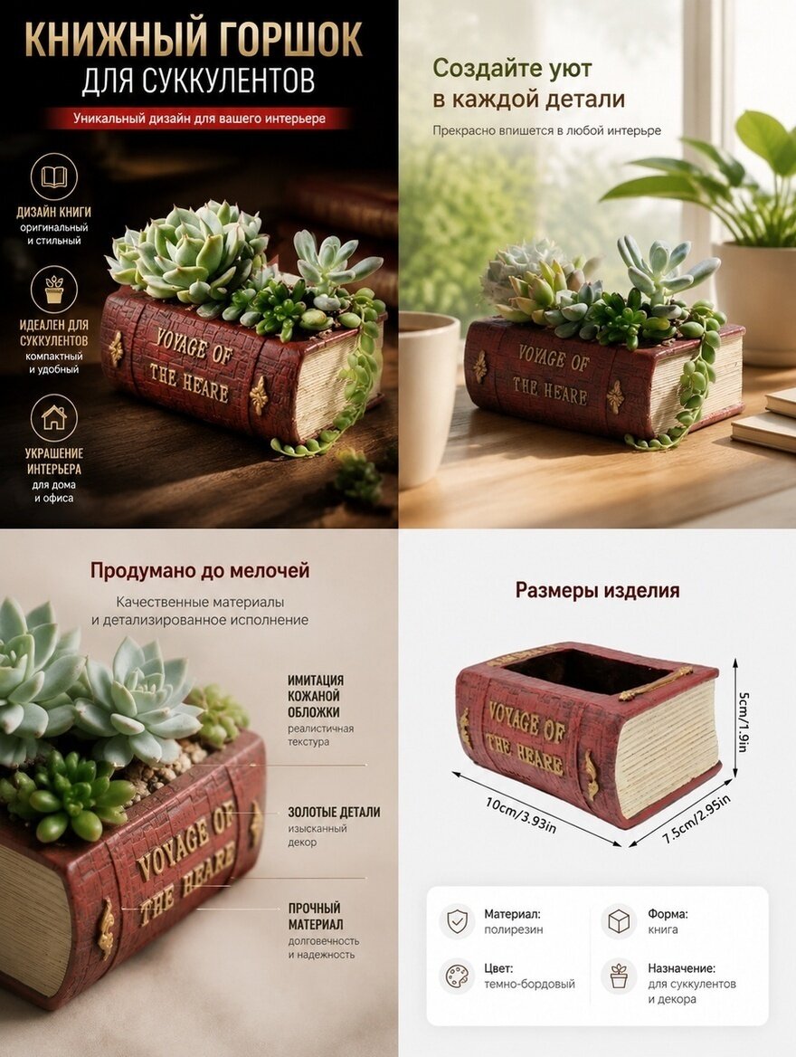 Креативный Цветочный Горшок В Дизайне Книги Для Растений 11 5X9Cm