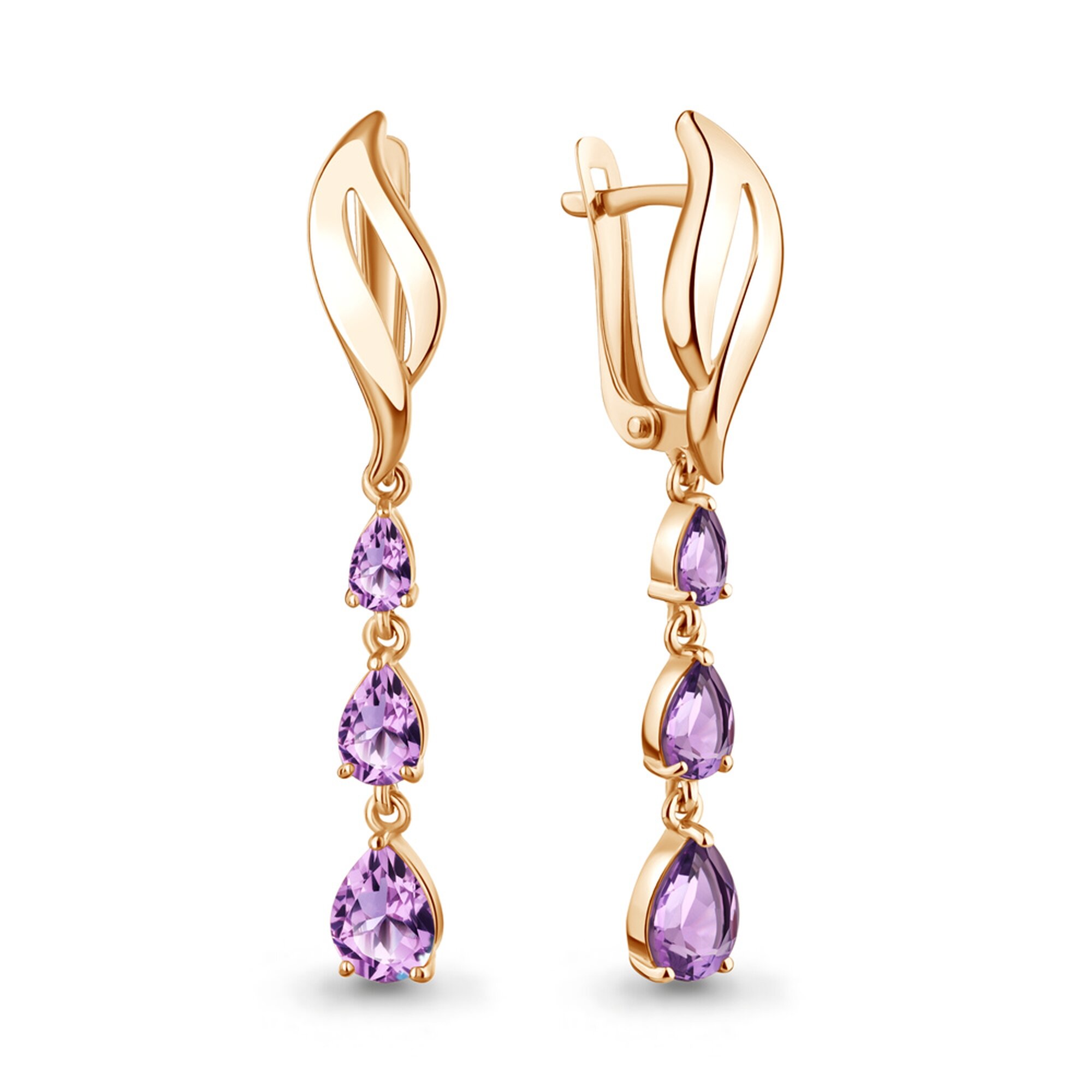 Серьги Diamant online, серебро, 925 проба, золочение, аметист