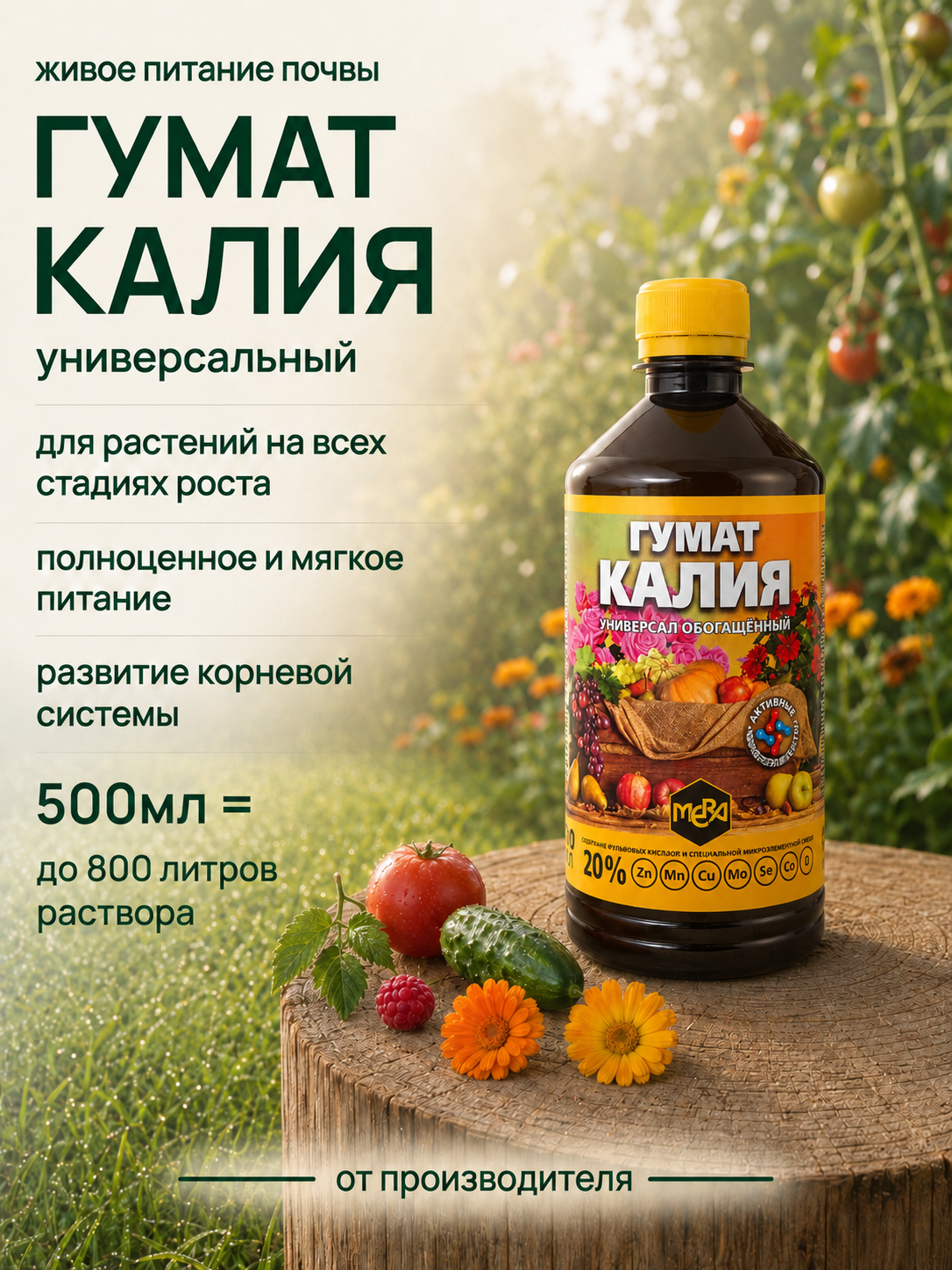 Гумат калия «MERA» универсальный для всех видов растений 500мл