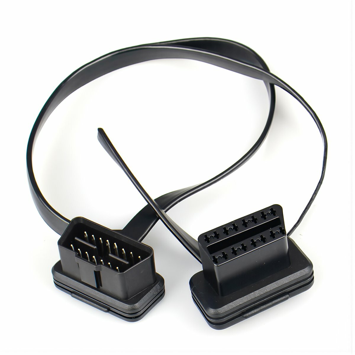 Удлинительный кабель OBD2 16 Pin длиной 0.3 метра плоский для сканера автодиагностики мужской к женскому типу подключения