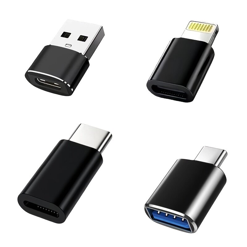 Переходник USB / Type-C для зарядки смартфонов и планшетов с подключением мыши, USB-накопителя и игровой консоли, черный, 4 шт.