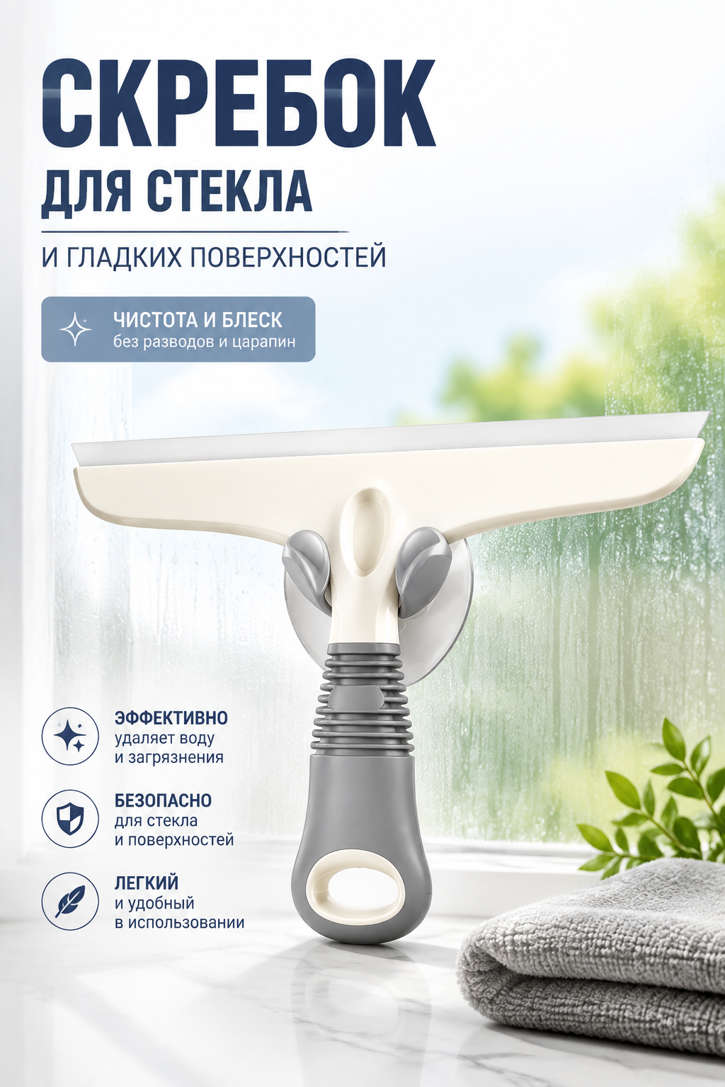 Скребок для стекла и гладких поверхностей, 1 шт