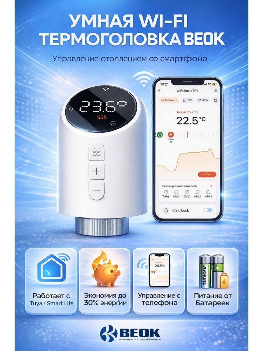 Терморегулятор для радиатора отопления c Wi-Fi