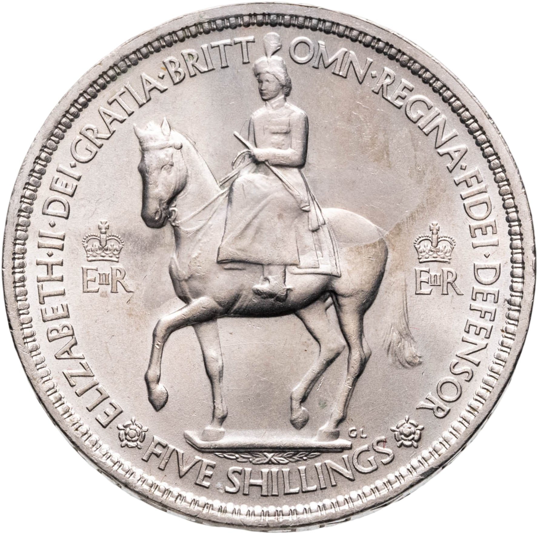 Великобритания 5 шиллингов shillings 1953 Коронация Королевы Елизаветы II, Мельхиор медь-никель, в сохранности XF-AU