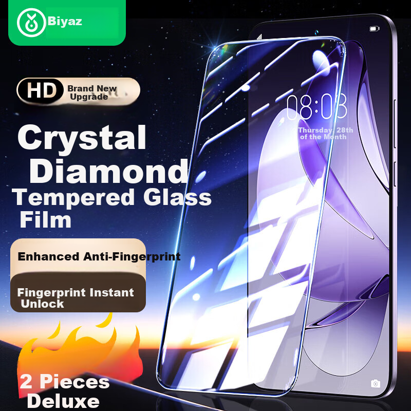 BIAZE Тройная усиленная 2-х комплектная стеклянная защитная пленка для OPPO Reno13 Полное покрытие HD без белого края