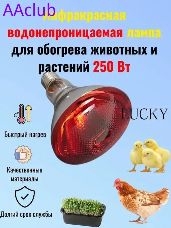 Лампа инфракрасная для обогрева цыплят, кур, свиней, растений и теплиц 250 Вт