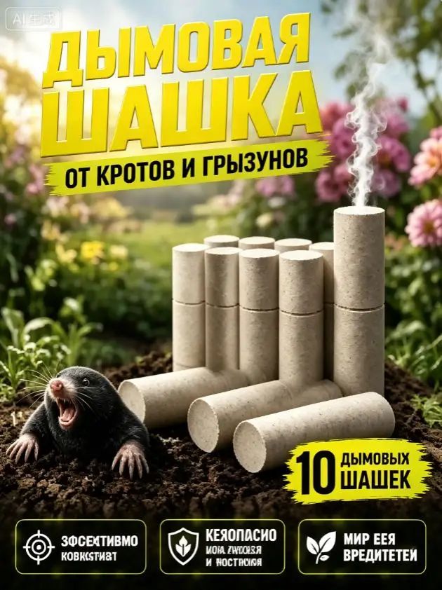 Дымовая шашка от кротов и грызунов, 10 шт, средство для избавления от кротов на даче, для огорода, от насекомых вредителей