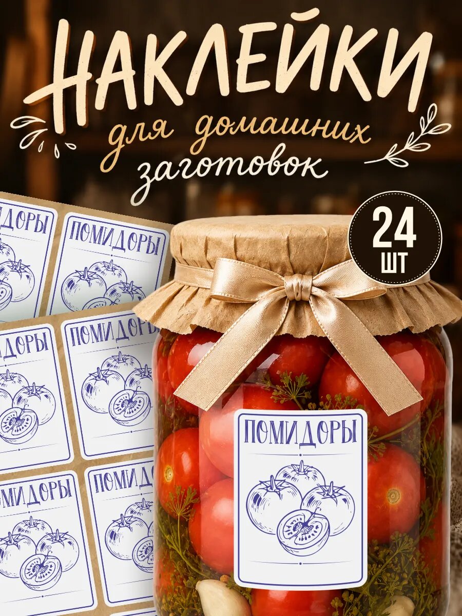 Наклейки на банки с заготовками 24 шт помидоры