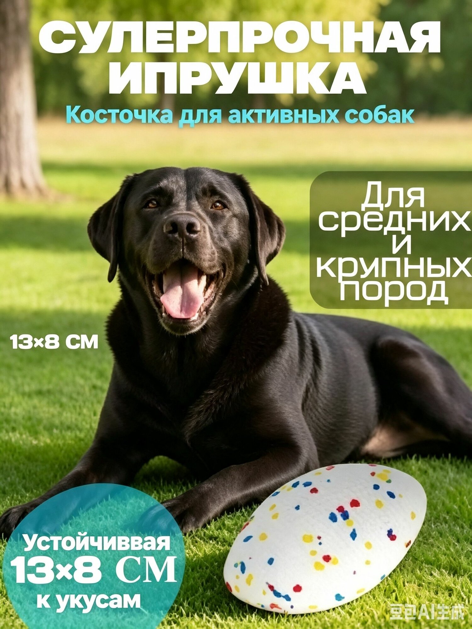 Мяч для собак средних и крупных пород/белый/суперпрочный (неубиваемый)13 см
