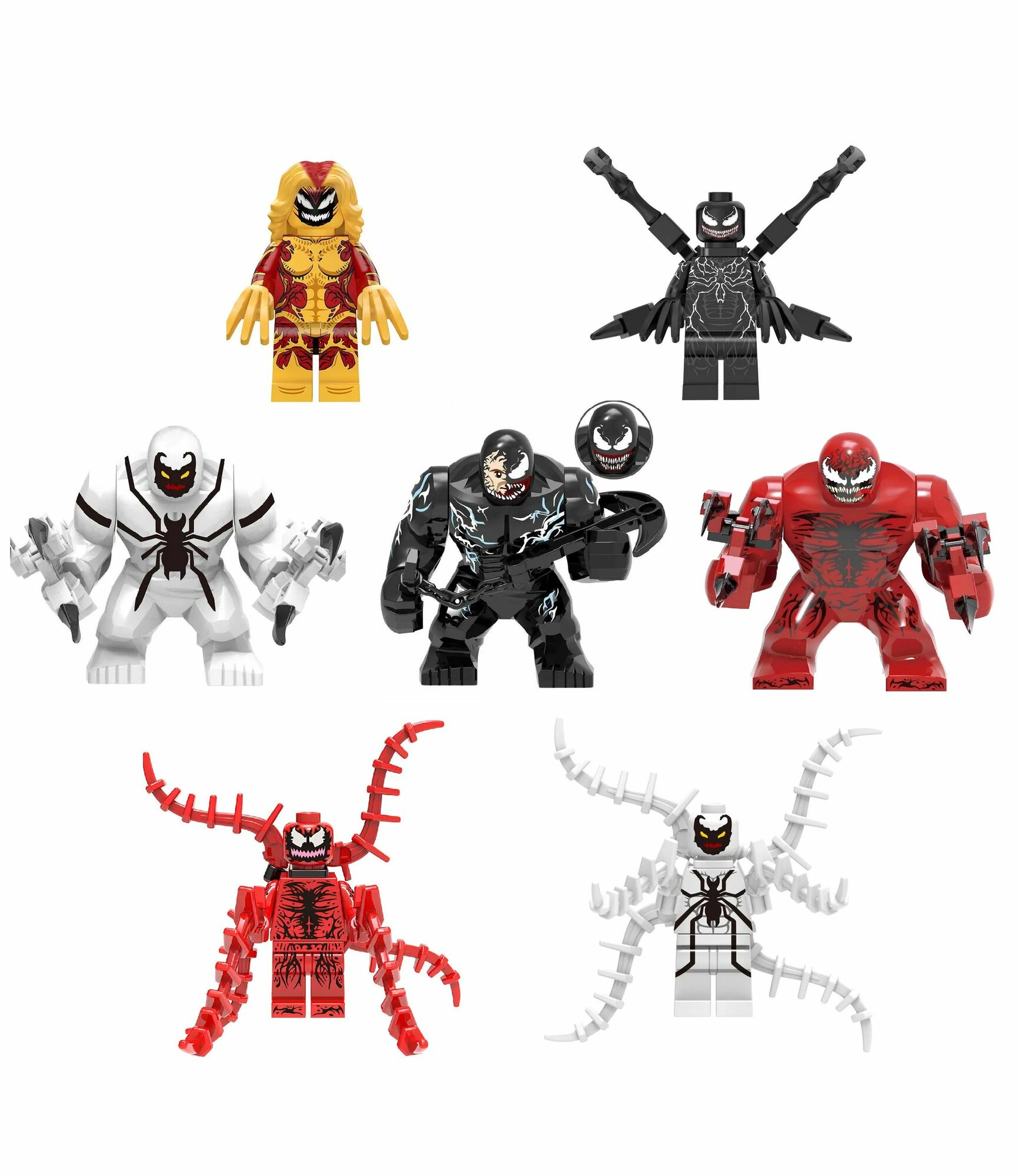 Набор минифигурок Человек Паук Веном Карнаж / Spider Man Venom Carnage совместимы с конструкторами лего 7шт (4.5 8см, пакет)