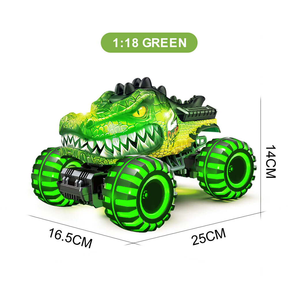 Зеленый робот-машина динозавр монстр-трак 4WD с LED-подсветкой, аккумуляторная, детская